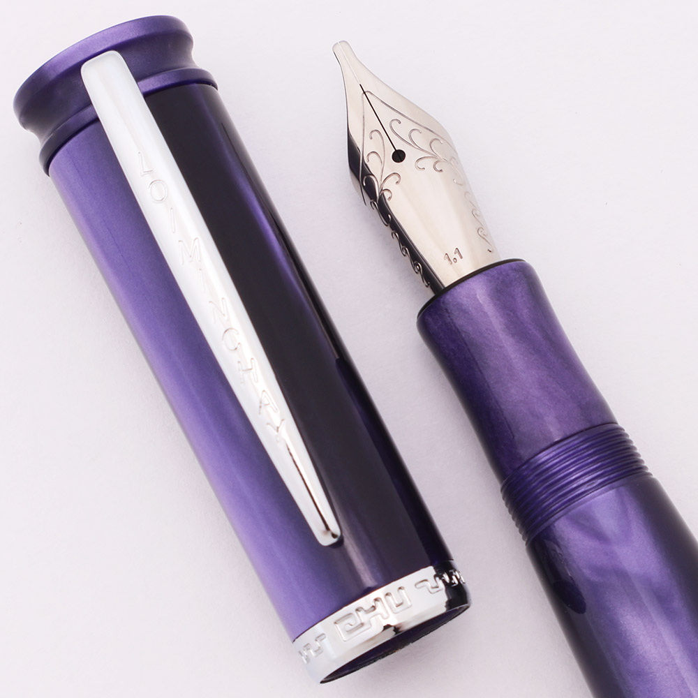 Loiminchay Mini Qian Long Fountain Pen (2008) - Purple, White Gold Plated Trim, Steel Nibs (New ...